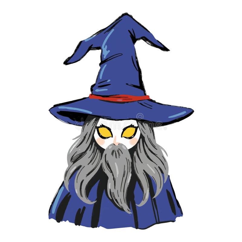 Illustration of a Halloween Blue Witch Wizard with Hat Stock ...