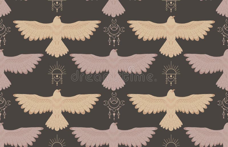 Vector Occult Flat Texture Eagles with Spread Wings and Boho Totem on ...