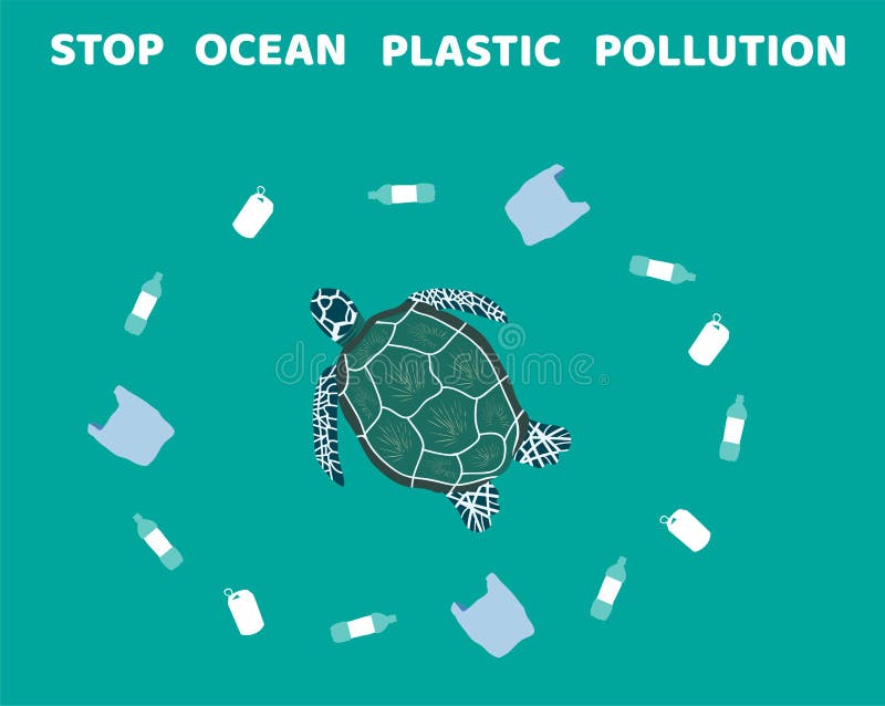 Vector Ocean Pollution Sea Turtle. Stock Vector - Illustration of ...