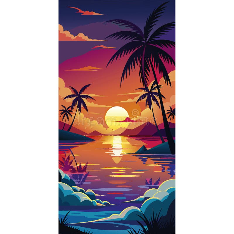 Vector Ocean Tropical Sunset Scene Stock Vector - Illustration of ...
