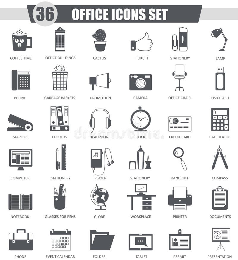 Vector Office Black Icon Set. Dark Grey Classic Icon Design for Web ...