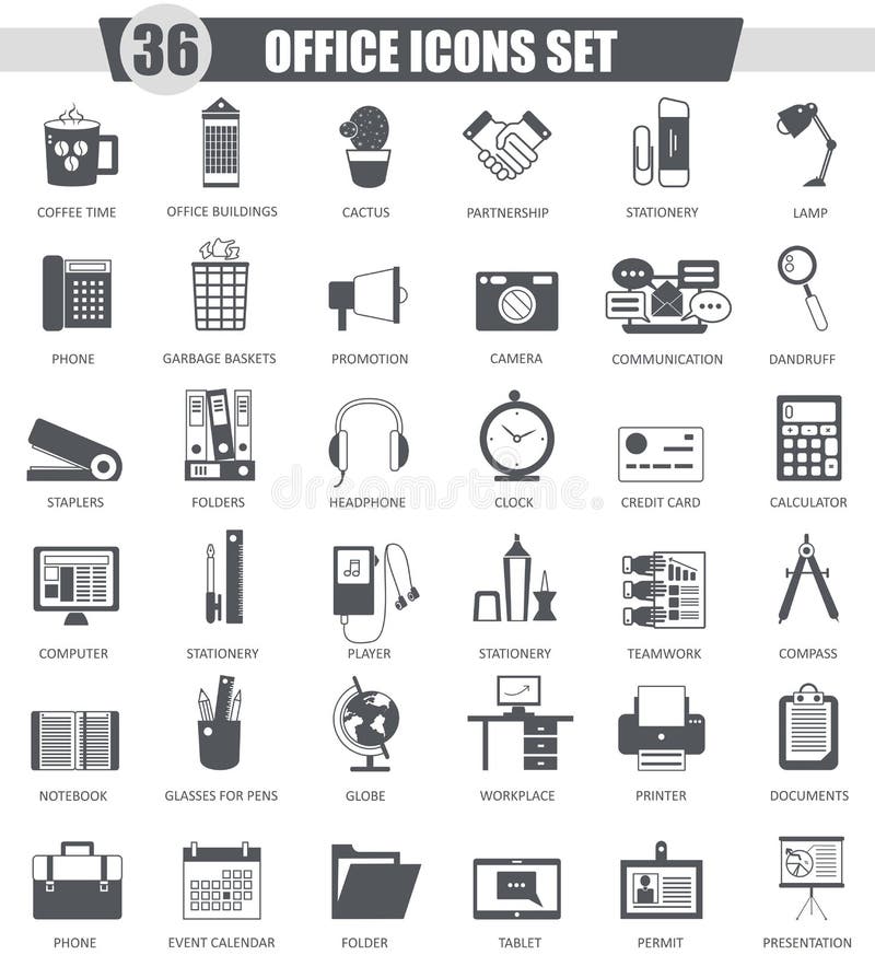 Vector Office Black Icon Set. Dark Grey Classic Icon Design for Web ...