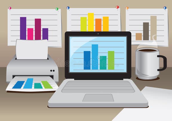 Vector Office Computer with Business Diagram Stock Vector ...