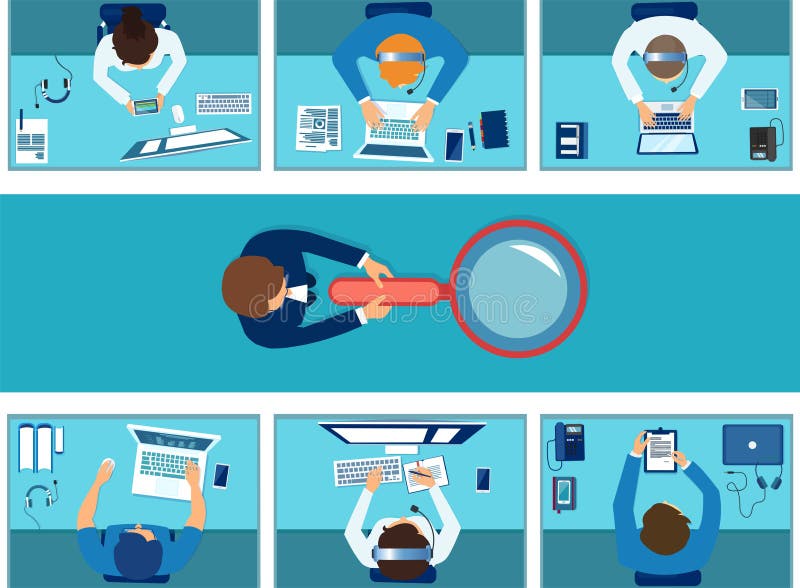 Vector of Office Cubicles with Employees Working on Computers and ...