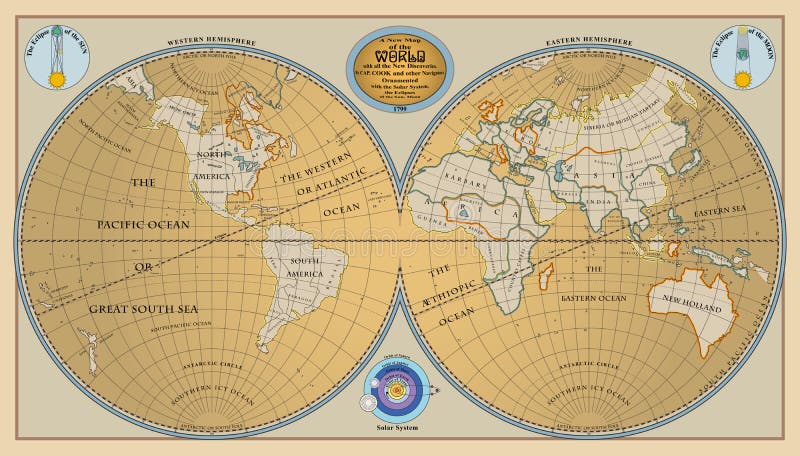 Vector of Old Globe, Map of World with New Discoveries of 1799 Stock ...