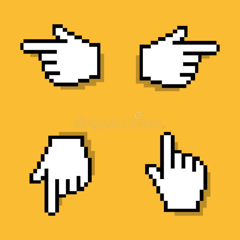 Vector Old Styled Pixelated Mouse Hand Cursor in Various Direction ...