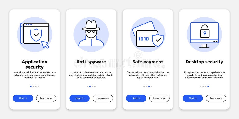 Vector Onboarding Screens of Cybersecurity Stock Vector - Illustration of slider, application ...