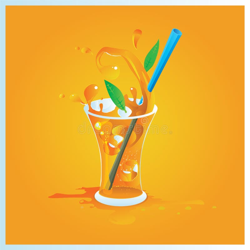 Vector One Glass of Orange Juice with Ice Stock Illustration ...
