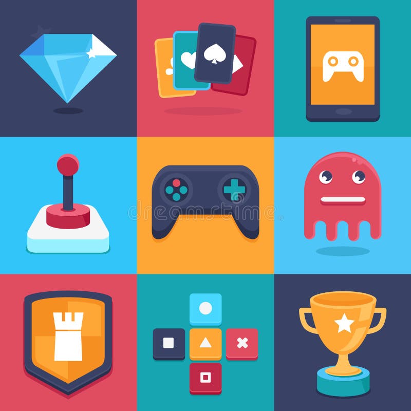 Vector Online and Mobile Game Icons and Signs Stock Vector ...