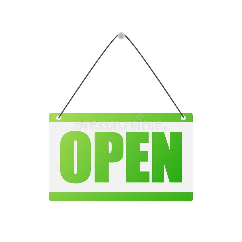 Vector Open Door Sign. Label with Text in Flat Style. Vector ...