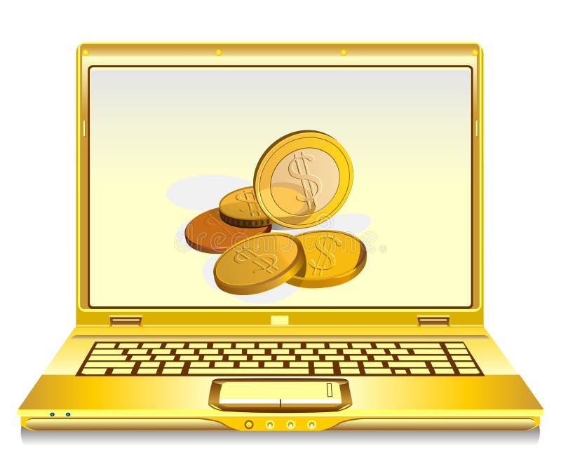 Vector Open Notebook with Gold Coins on the Screen Stock Vector ...