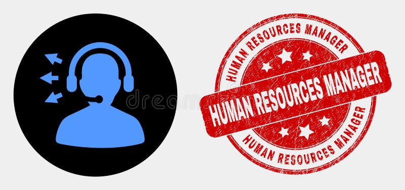 Vector Operator Talk Icon and Scratched Human Resources Manager Stamp ...