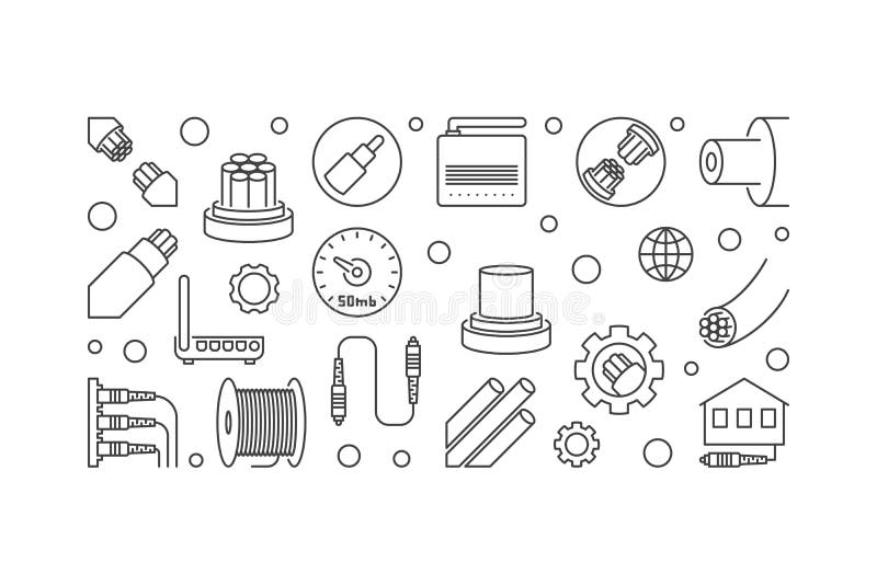 Optical Fiber Colored Icons Set - Vector Fiber-optic Symbols Stock ...