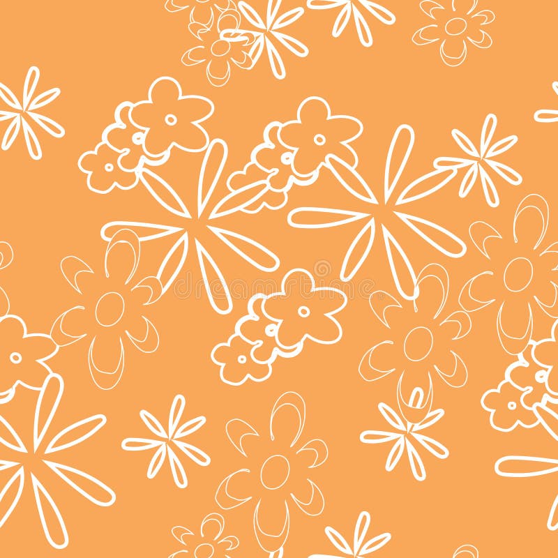 Vector Orange Background White Outlines Daisy Chamomile Flowers Pattern ...