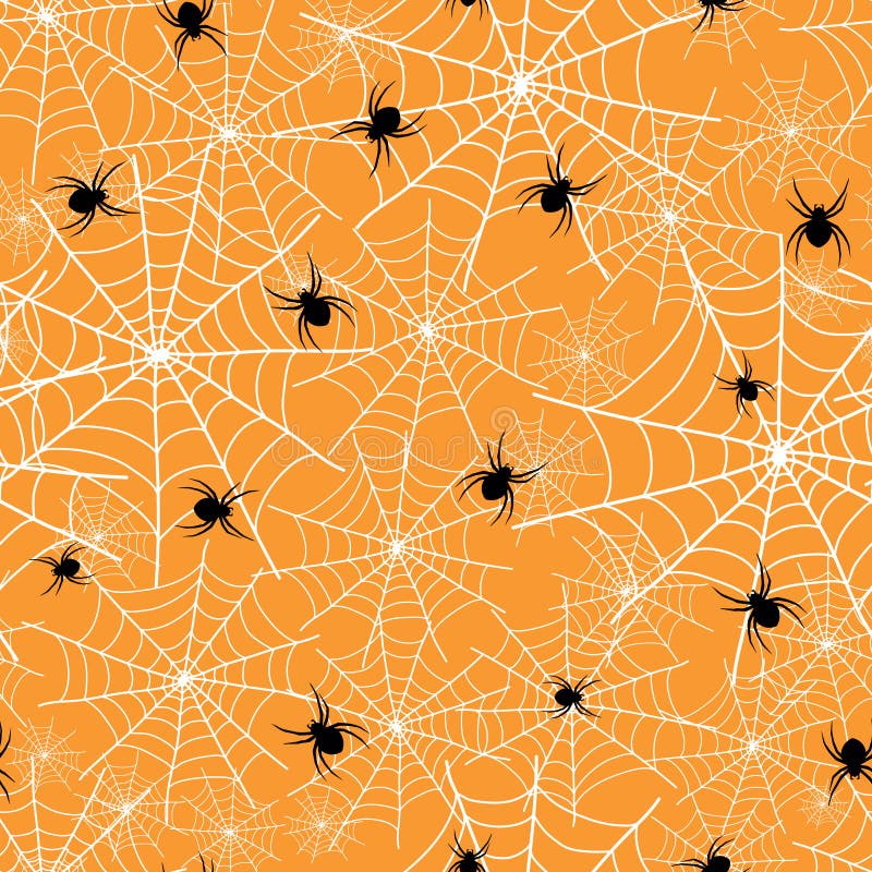 Vector Orange Spiderweb with Black Spiders Halloween Seamless Repeat ... Vector Orange Spiderweb with Black Spiders Halloween Seamless Repeat ...
