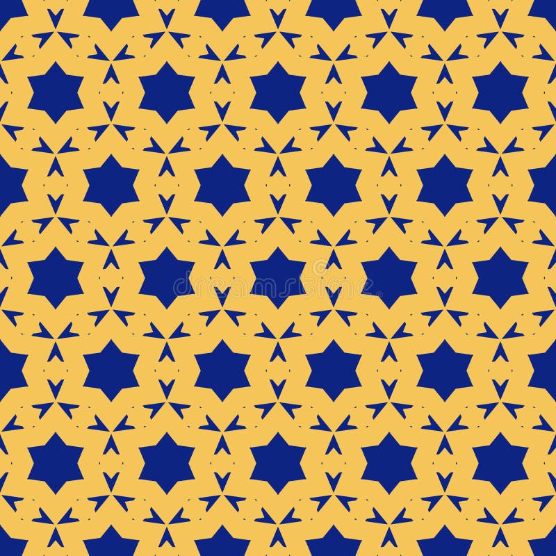 Vector Geometric Ornamental Seamless Pattern with Stars. Deep Blue and ...