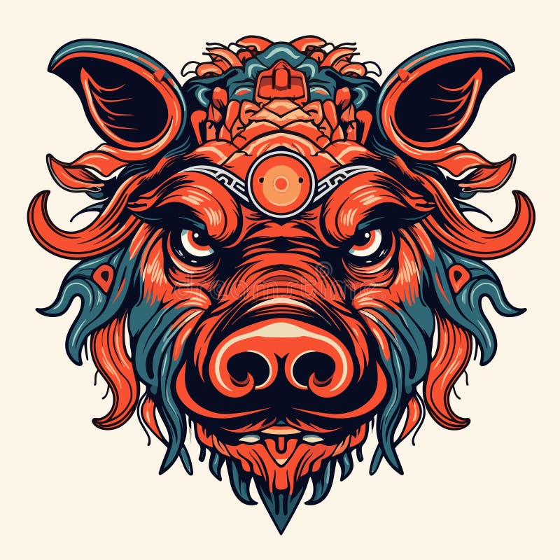 Vector Ornate Boar Head. Patterned Tribal Monochrome Design. Vector ...