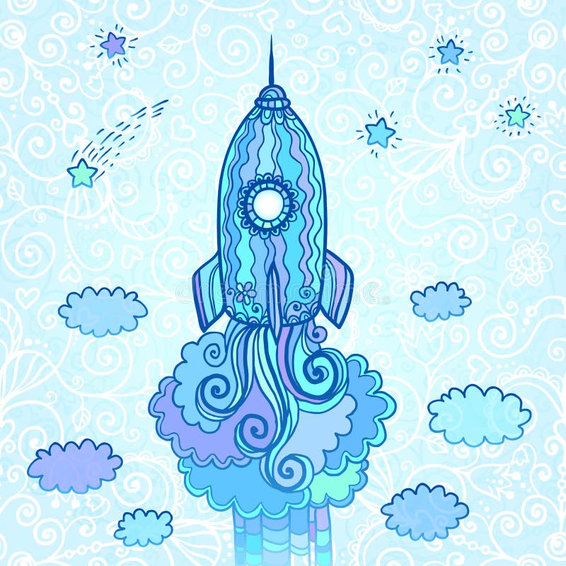 Vector Ornate Doodles Rocket Starting To Space Stock Vector ...