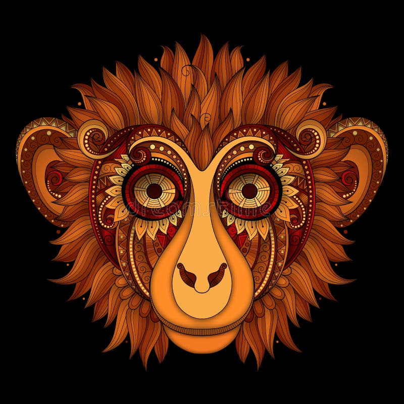 Vector Ornate Monkey Head. Patterned Tribal Colored Design Stock Vector ...