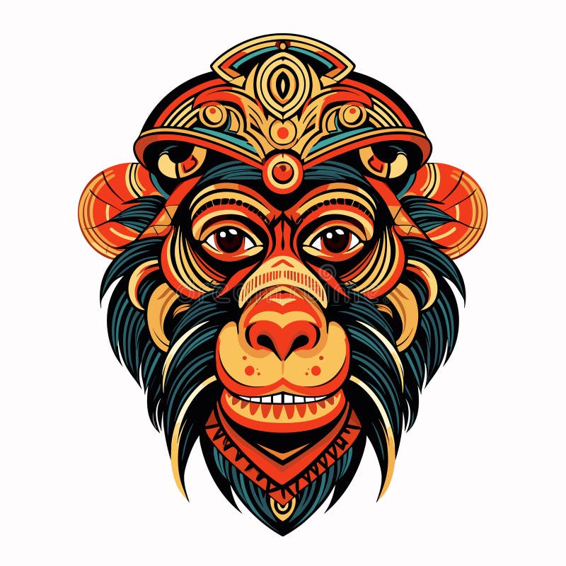 Vector Ornate Monkey Head. Patterned Tribal Colored Design. Chinese ...
