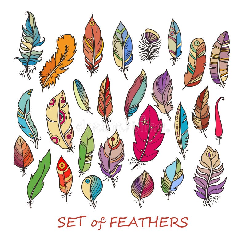 Vector Ornate Set of Stylized and Abstract Feathers. Stock Vector ...