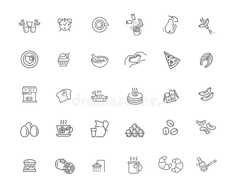 Vector Outline Breakfast Flat Icons. Cooking Set Stock Vector ...