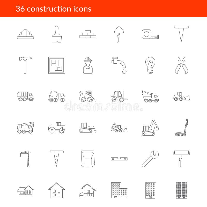 Vector Outline Construction Icons on White Background Stock Vector ...