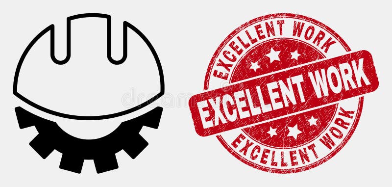 Vector Outline Development Helmet Icon and Scratched Excellent Work ...