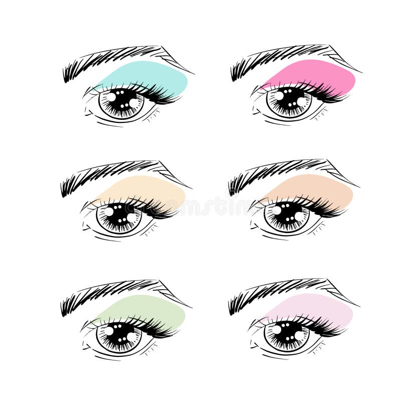 Vector Outline Eyes with Brows, Eye Lashes and Eye Shadows Stock ...