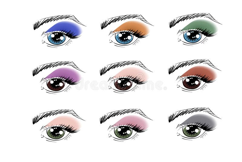 Vector Outline Eyes with Brows, Eye Lashes and Eye Shadows Stock ...