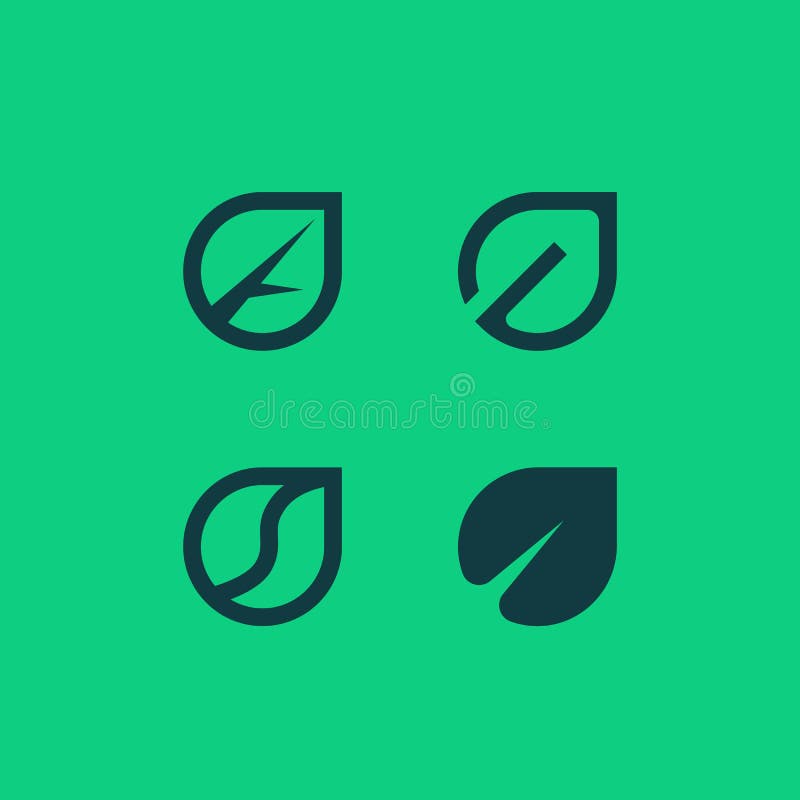 Vector Outline and Flat Logotypes of Leaves. Eco Green Logo Stock ...