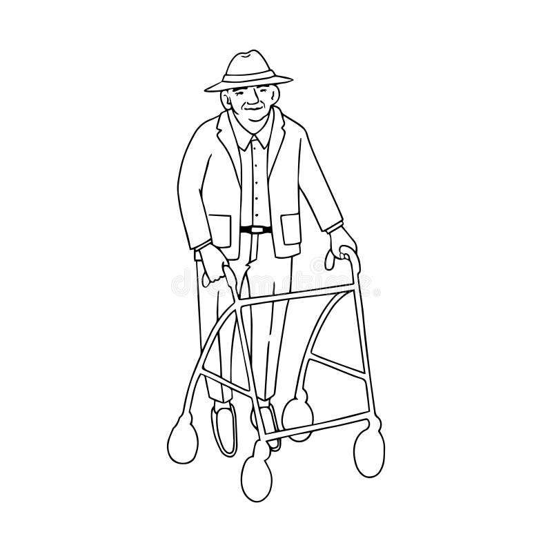 Old Man Walking with Rollator Stock Vector - Illustration of disability ...