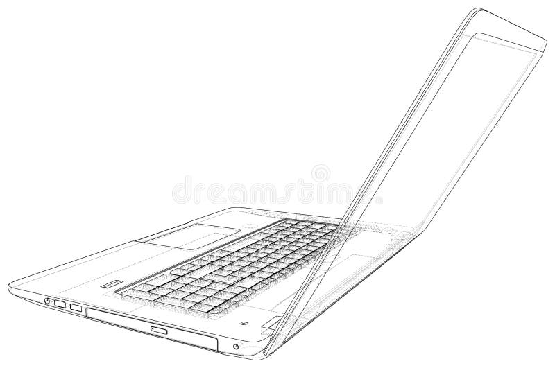 Vector Outline of Laptop Computer. Created Illustration of 3d. Stock ...