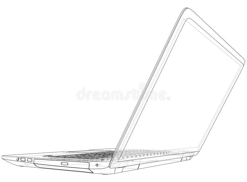 Vector Outline of Laptop Computer. Created Illustration of 3d. Stock ...