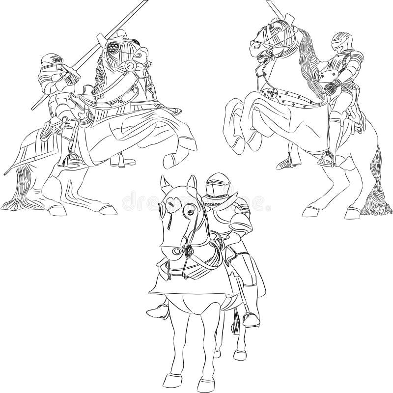 Vector Outline of Mounted Knights Stock Vector - Illustration of lance ...