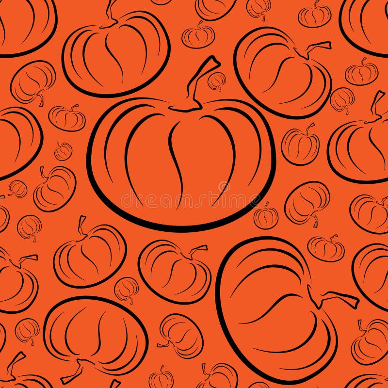 Vector Outline Pumpkins Seamless Pattern. Pumpkin Patch Background ...