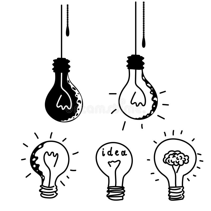 Vector Outline Scribble Lightbulb Stock Vector - Illustration of lamp ...