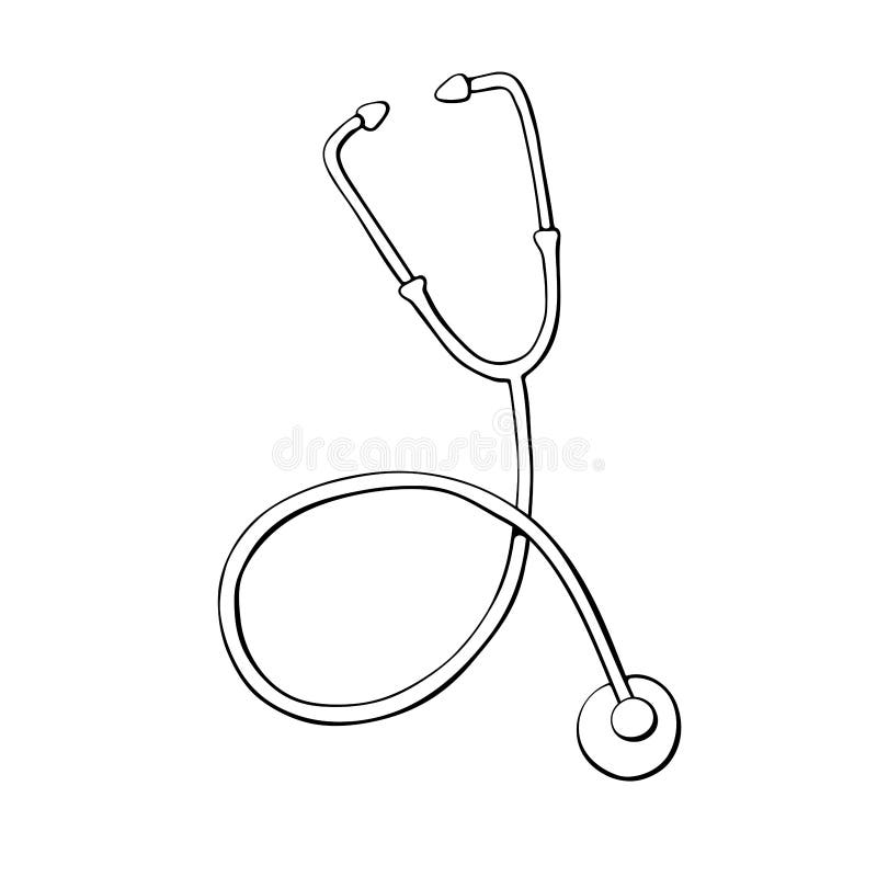 Vector Outline Stethoscope In Doodle Style Medical Design Element