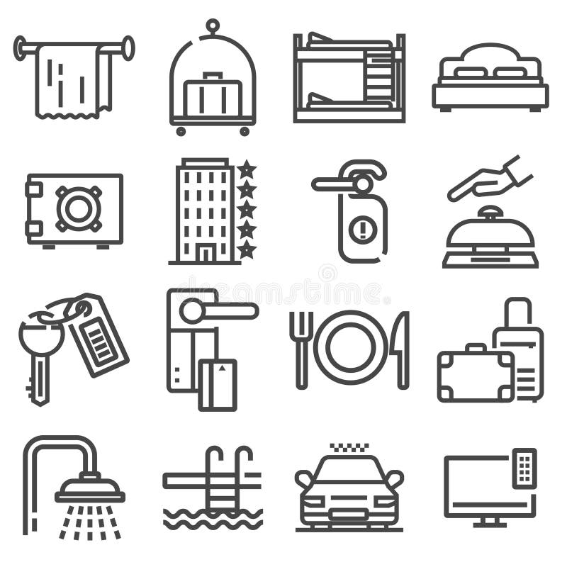 Vector Outline Web Icon Set - Hotel Services Stock Illustration ...