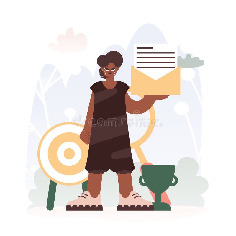 A Vector Outline of a Young Lady Holding an Envelope with a Letter ...