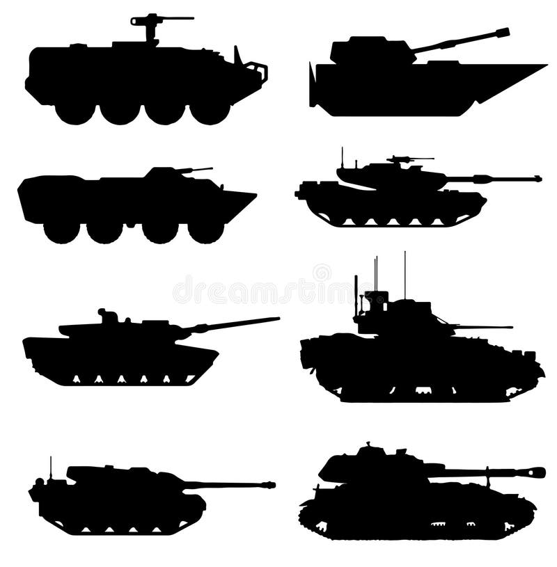 Military Army Tanks Silhouette Pack Stock Vector - Illustration of ...