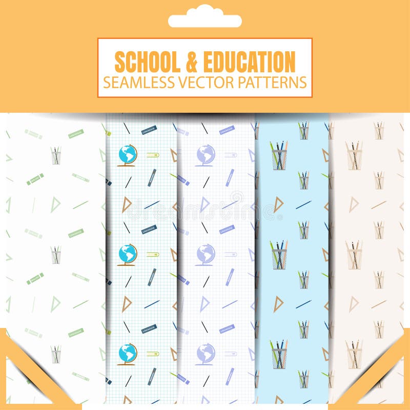Vector Package of Seamless Patterns Set of Items for Education. Stock ...