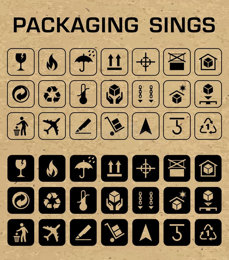 Et of Packaging Icons, Packing Cargo Labels, Delivery Service Symbols ...