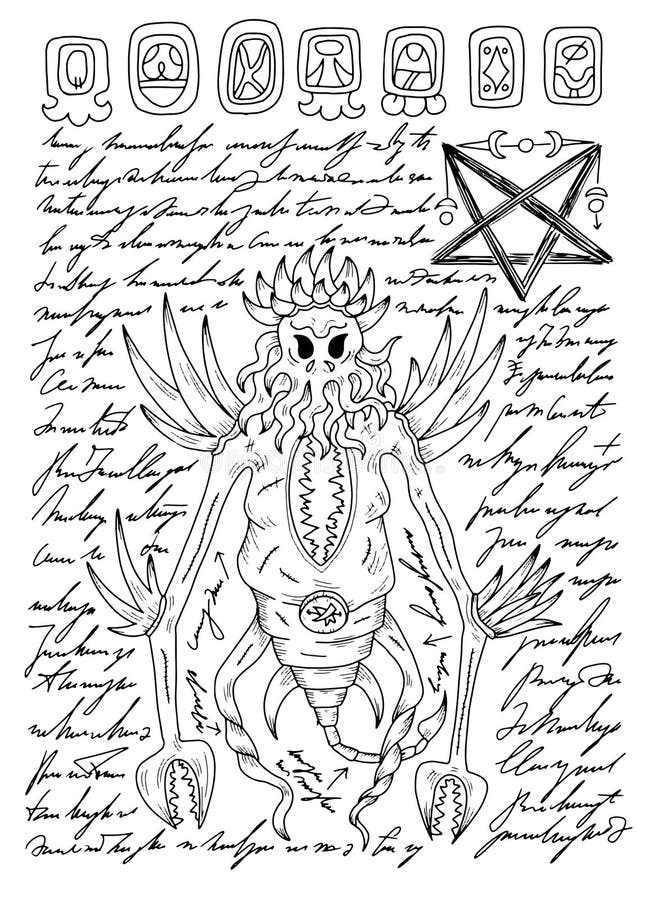Vector Page with Magic Spells, Demon and Drawings from Witch Book on ...