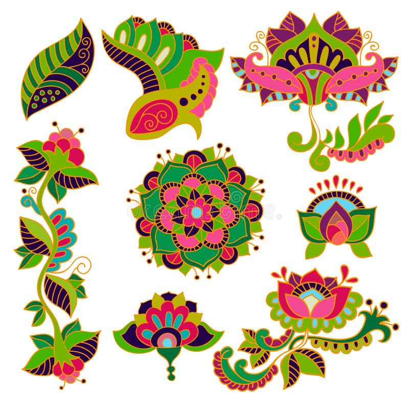 Vector Paisley Floral Decorative Elements for Design, Decor Stock ...