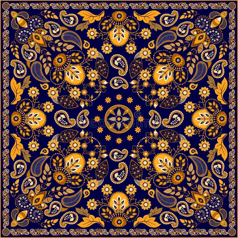 Vector Paisley Floral Square Design Stock Vector - Illustration of ...