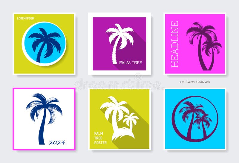Vector Palm Tree Square Web Banners Set Stock Vector - Illustration of ...