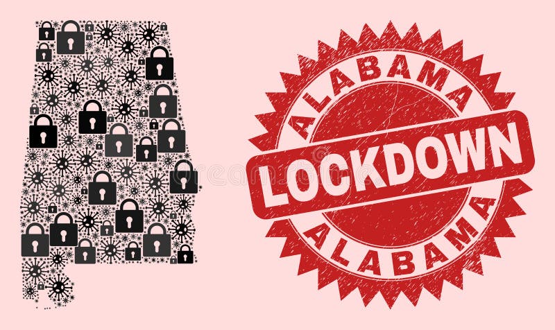Alabama State Map Composition of Locks and Coronaviruses and Textured ...