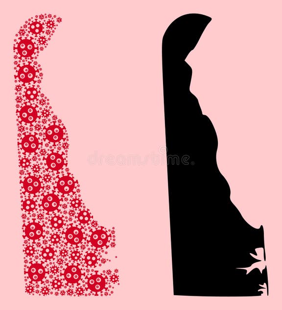 Vector Mosaic Map of Delaware State of Covid-2019 Virus Parts and Solid ...