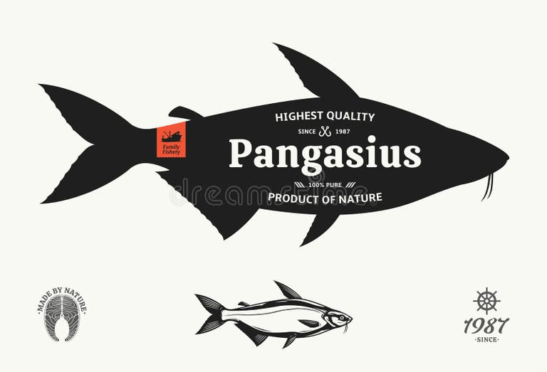 Vector Pangasius Seafood Label Stock Vector - Illustration of species ...